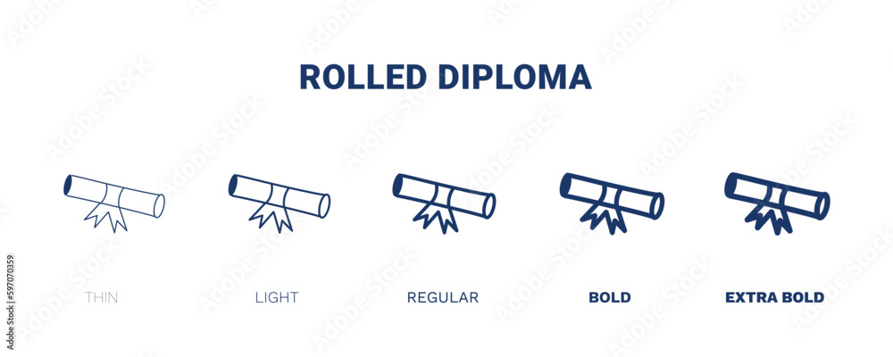 rolled diploma icon. Thin, light, regular, bold, black rolled diploma ...