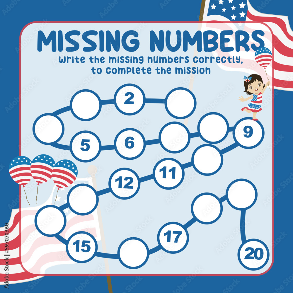 Vetor de Missing numbers. Write the answer correctly. Educational ...