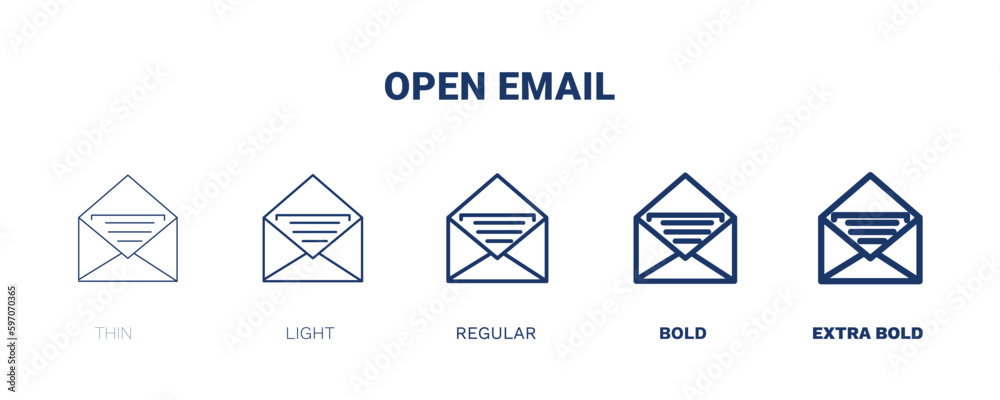 open email icon. Thin, light, regular, bold, black open email icon set ...