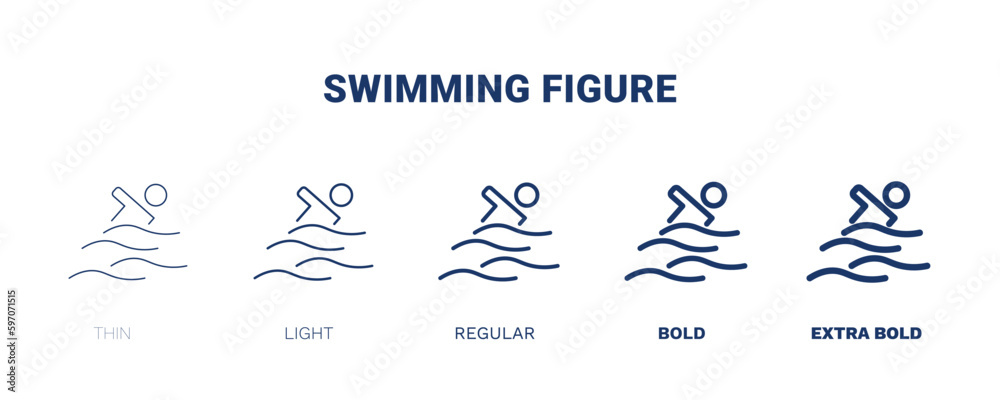 swimming figure icon. Thin, light, regular, bold, black swimming figure ...
