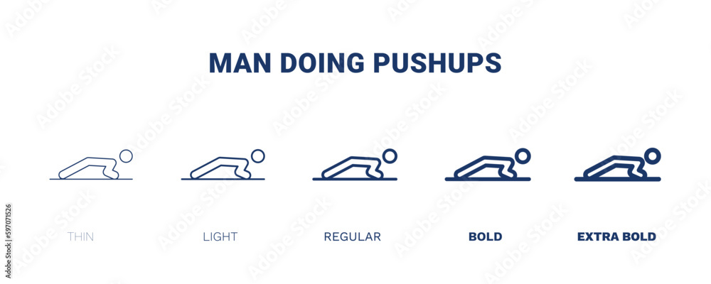 man doing pushups icon. Thin, light, regular, bold, black man doing ...