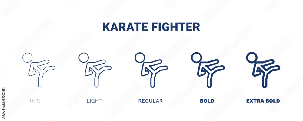 karate fighter icon. Thin, light, regular, bold, black karate fighter ...