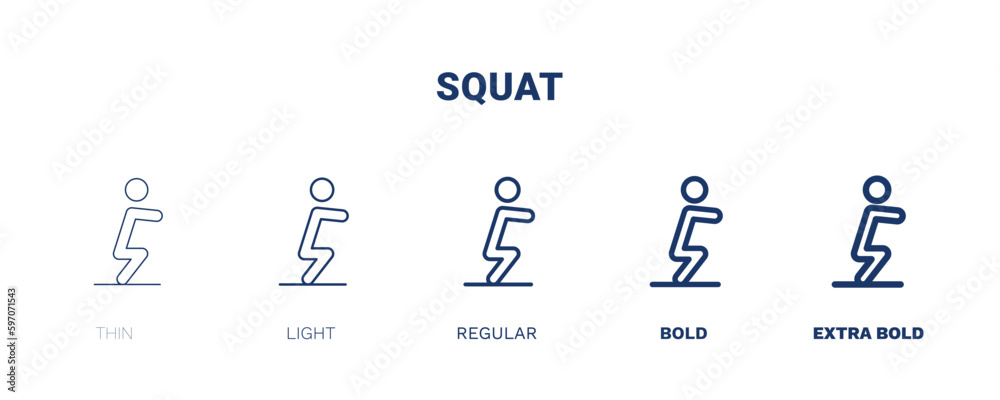 squat icon. Thin, light, regular, bold, black squat icon set from sport ...
