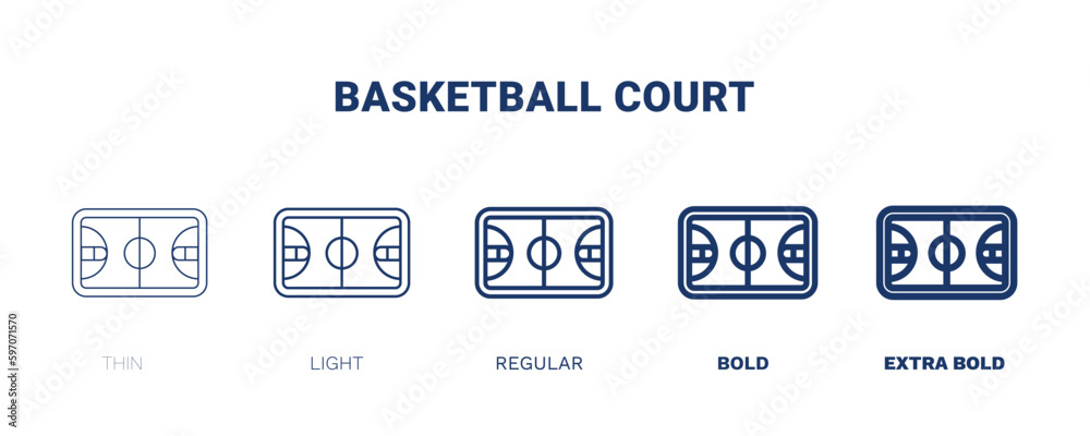 basketball court icon. Thin, light, regular, bold, black basketball ...