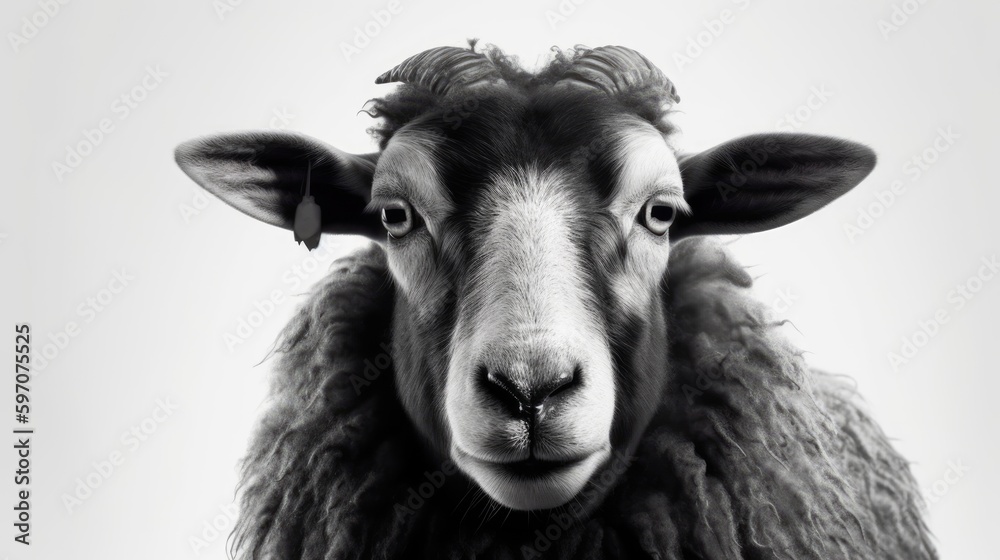 Realistic Abstract Sheep Head, Black and White Art, Intricate Detail ...
