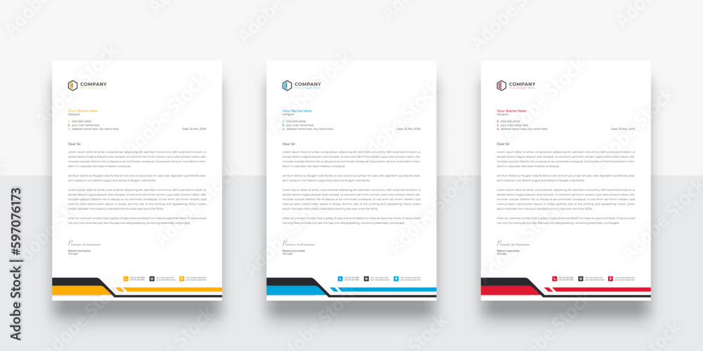 Modern Clean professional corporate letterhead template. With color ...