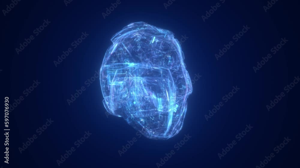 Blue high-tech helmet rotation animation, future generation science ...