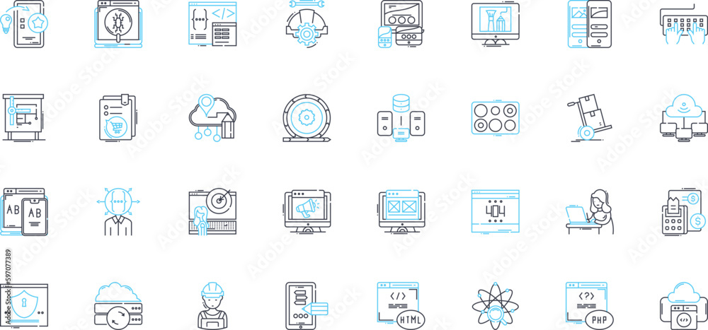 Desktop Computer Linear Icons Set Processor Memory Graphics Storage