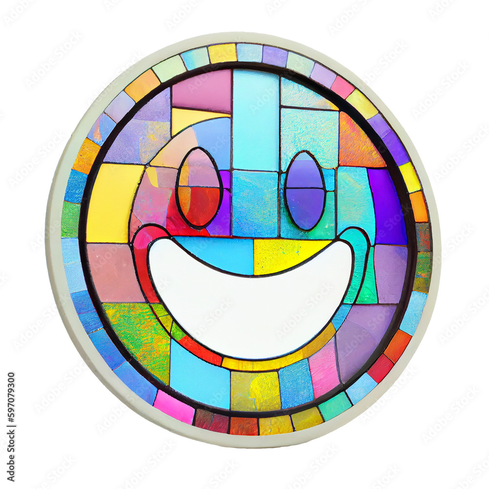 stained-glass smiley face Isolated on a transparent background. Stock ...