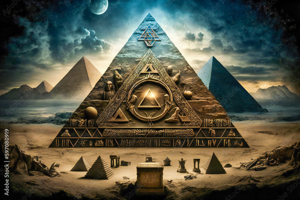 Pyramid with astrology and esoteric symbols on it. Esoteric, ancient ...