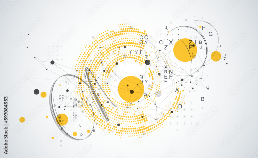 Halftone Science Background With Connecting Dots And Lines Digital Data Visualization Stock