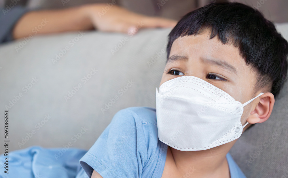 Angry Asian kids with medical face mask crying because he don't want to ...