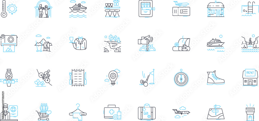 Corporate trips linear icons set. Business, Conference, Retreat, Team ...