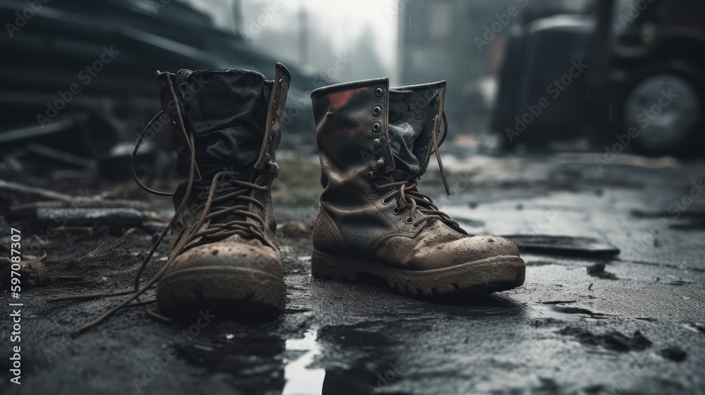 Abandoned Soldier's Military Boots, Forgotten Footwear, Symbol of ...