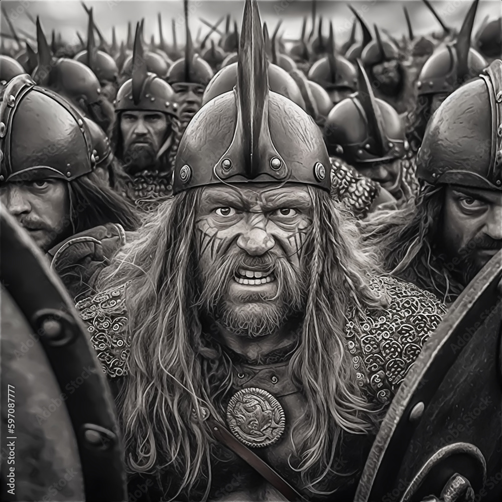 Vikings Barbarian Army Knights Anger Pagan Black and White Illustration ...