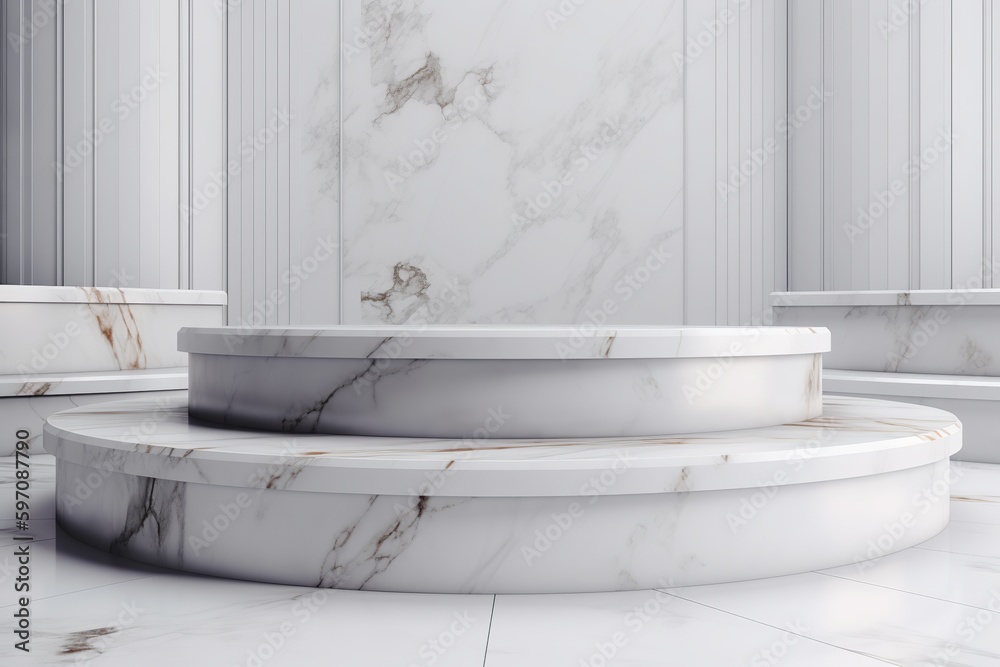 Round white marble pedestal, 3d pedestal, white marble-patterned ...