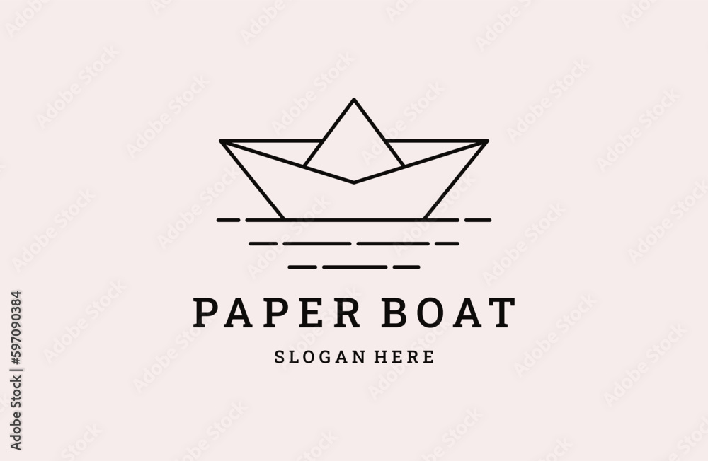 paper boat line art minimalist logo vector symbol illustration design ...