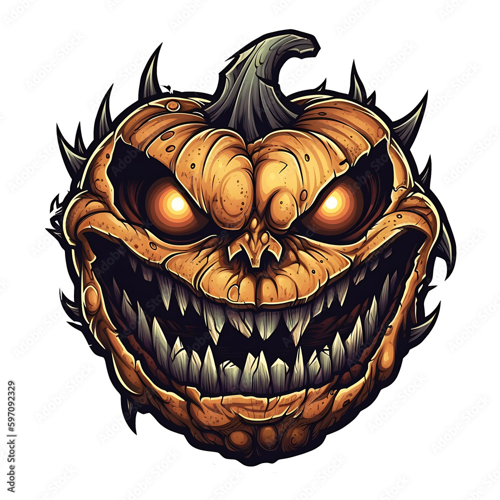 A frightening and intricately detailed scary pumpkin chilling design ...