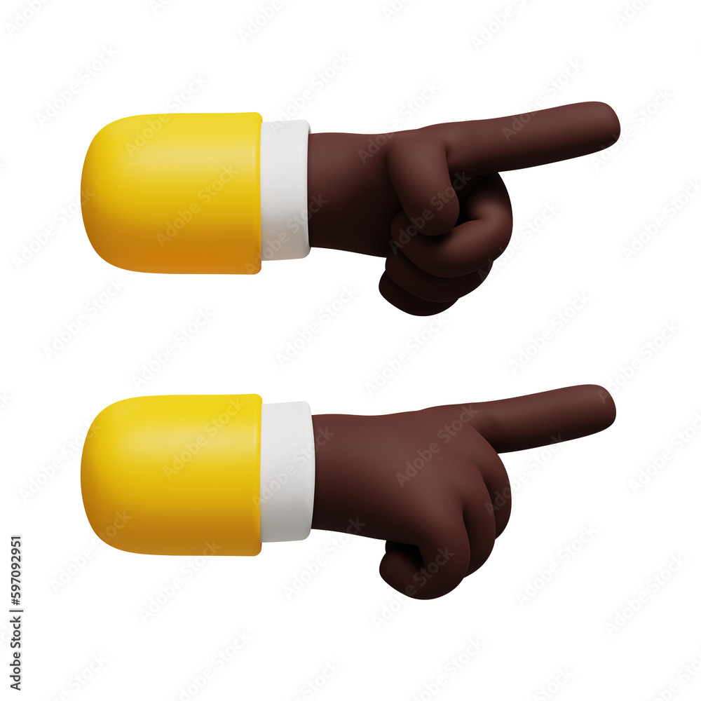 3D African American cartoon character hand pointing finger on ...