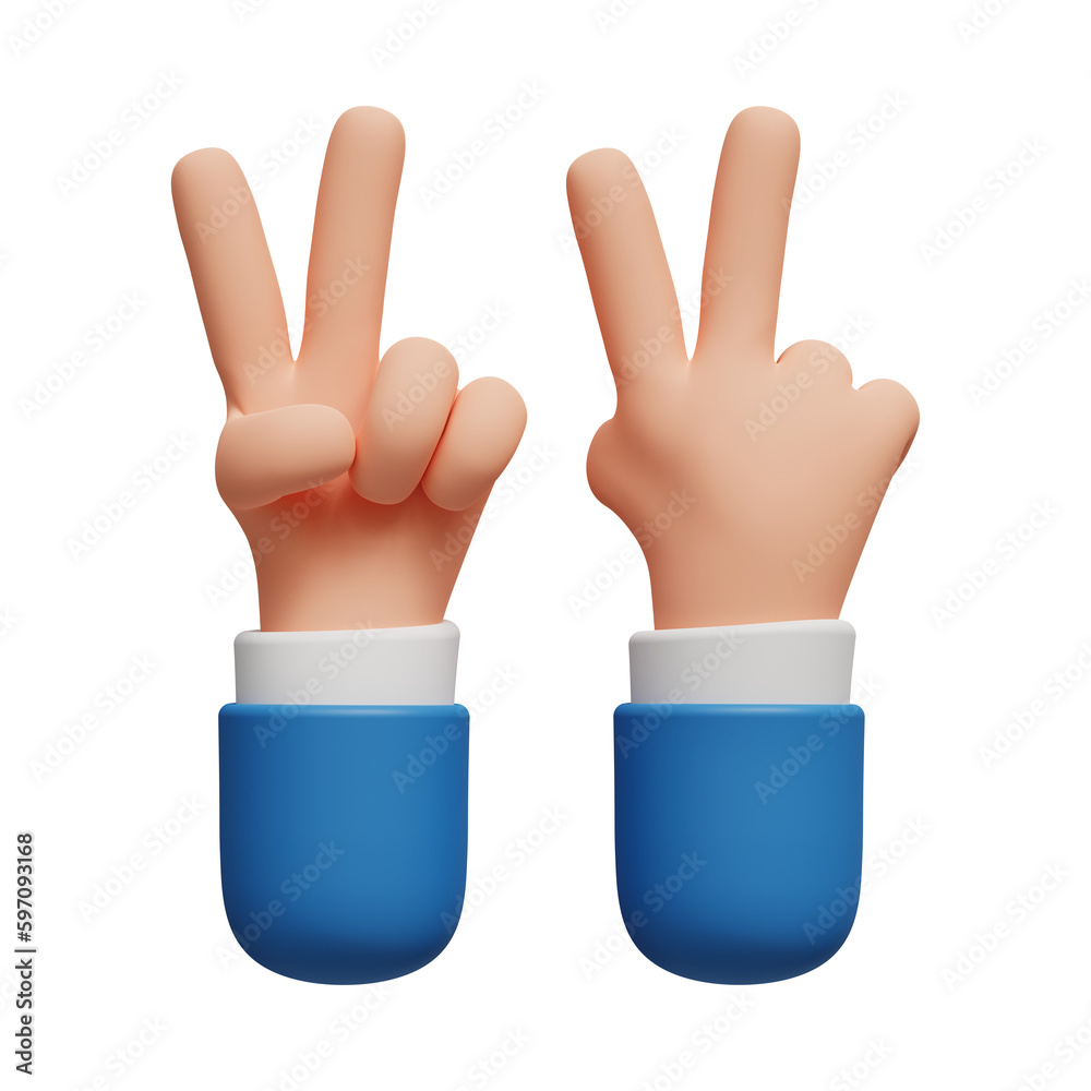 3D cartoon character hand making a victory gesture with two fingers in ...