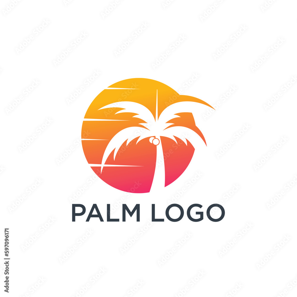 Palm tree logo design template with circle element Stock Vector | Adobe ...