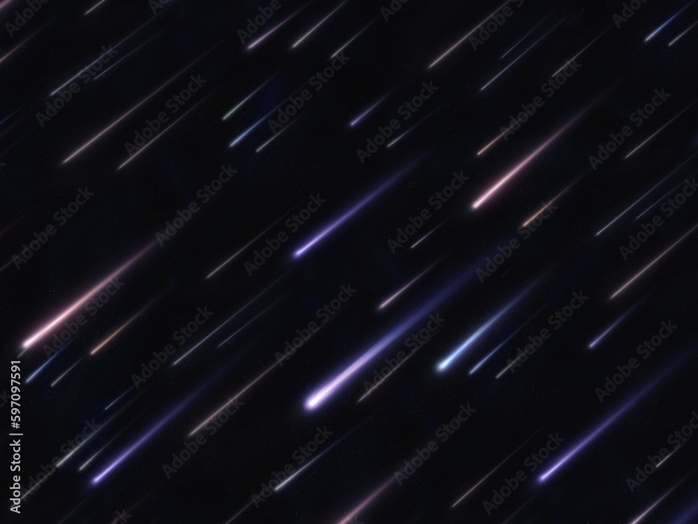 Star rain on a black background. Colorful meteor shower in the sky ...
