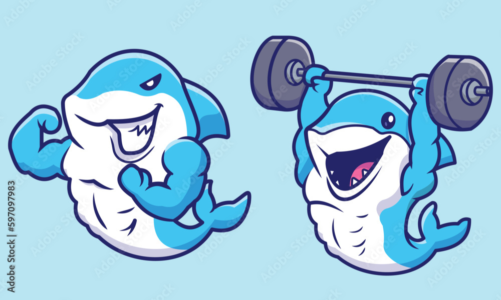 Muscular Shark Cartoon