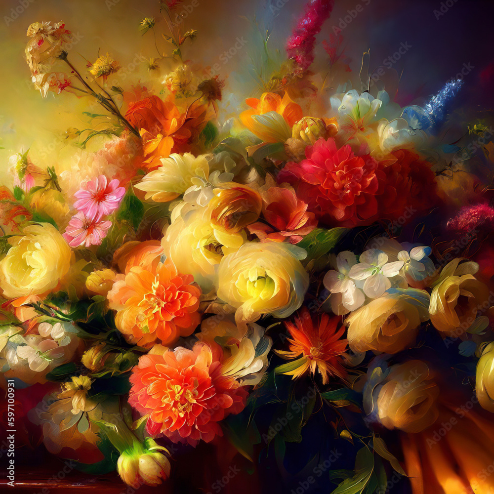 Magnificent fantasy stylized beautiful still life with bouquet of ...