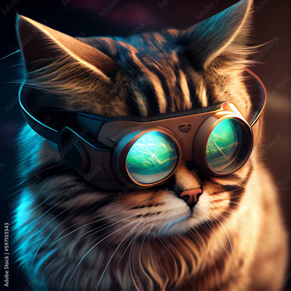Cat in VR Headset | Cat wearing Universal Virtual Reality Goggles | Cat ...