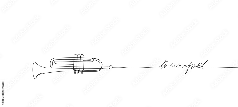 Trumpet one line art. Continuous line drawing of musical, classical ...
