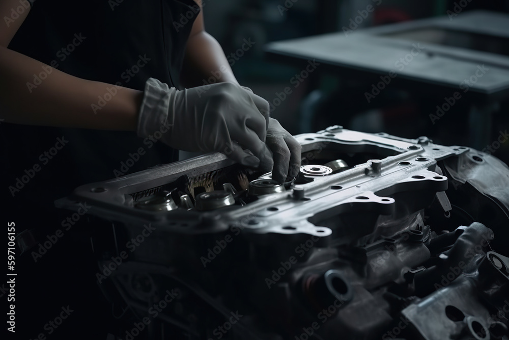 Professional mechanic working on the engine of the car in the garage ...