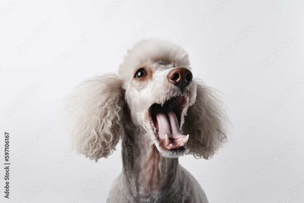 Medium shot portrait photography of a curious poodle barking against a ...