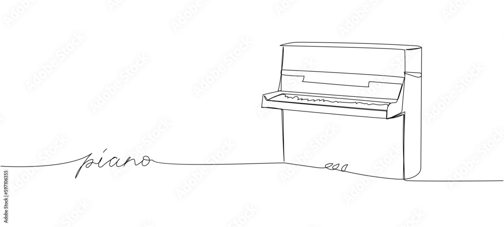 Piano one line art. Continuous line drawing of musical, classical ...
