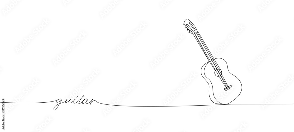 Guitar one line art. Continuous line drawing of musical, equipment ...