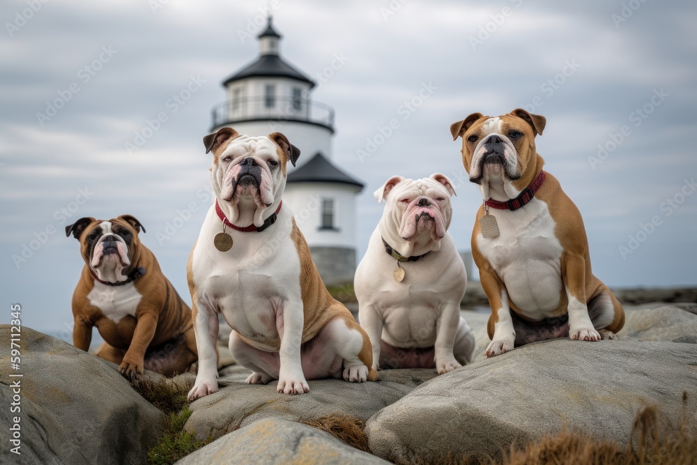 Group portrait photography of a scared bulldog having a paw print ...