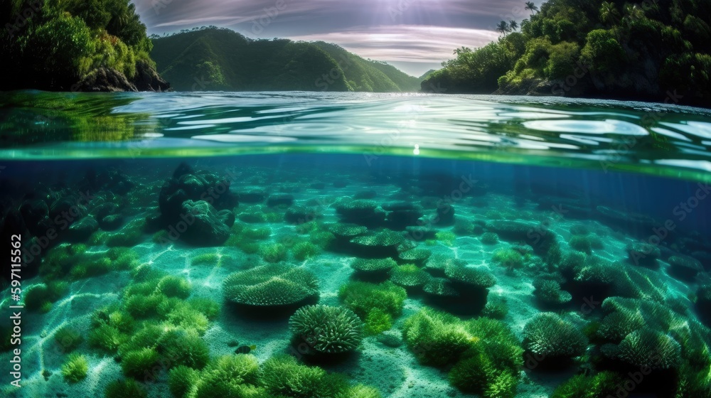 Beautiful water world, half under the water and half above it, great ...