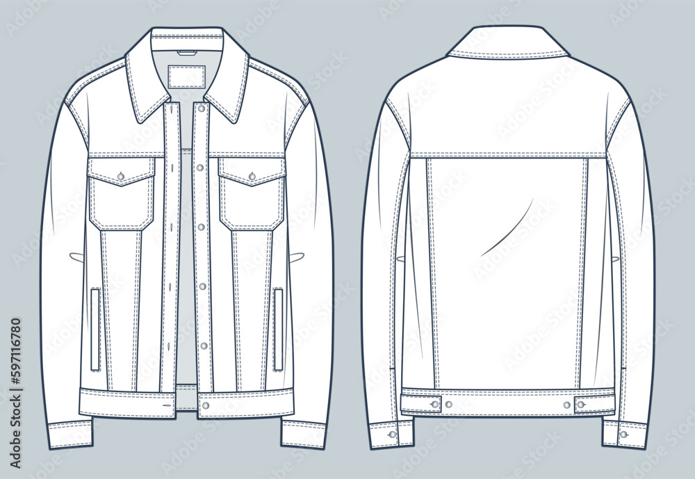 Denim Jacket technical fashion Illustration. Jeans Jacket fashion flat ...