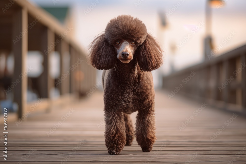 Environmental portrait photography of an aggressive poodle standing on ...