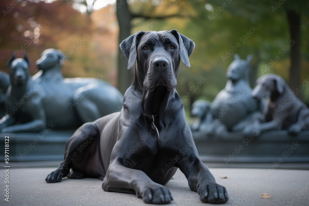 Group portrait photography of a happy great dane lying down against ...