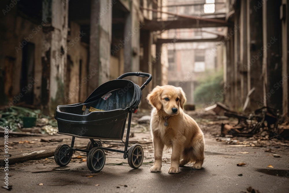 Environmental portrait photography of a scared golden retriever riding ...