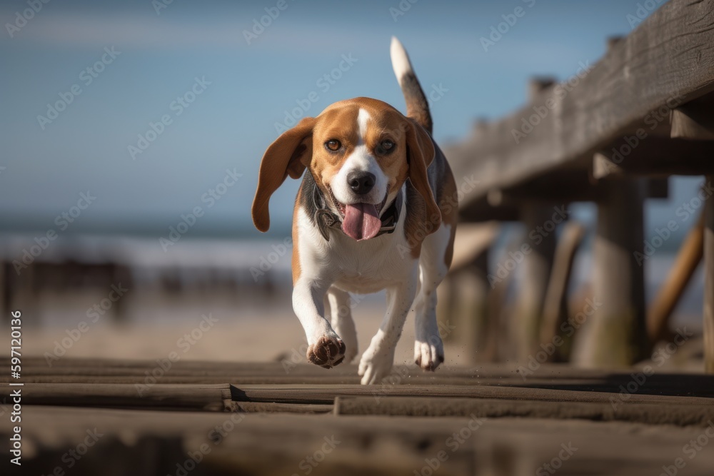 Lifestyle portrait photography of a happy beagle chasing a squirrel ...