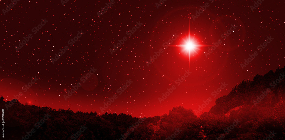 Bright red star of Bethlehem indicates the Nativity of Jesus Christ ...