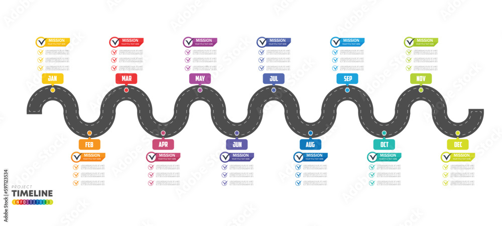 Roadmap infographic 12 steps timeline concept. Winding road. Vector ...