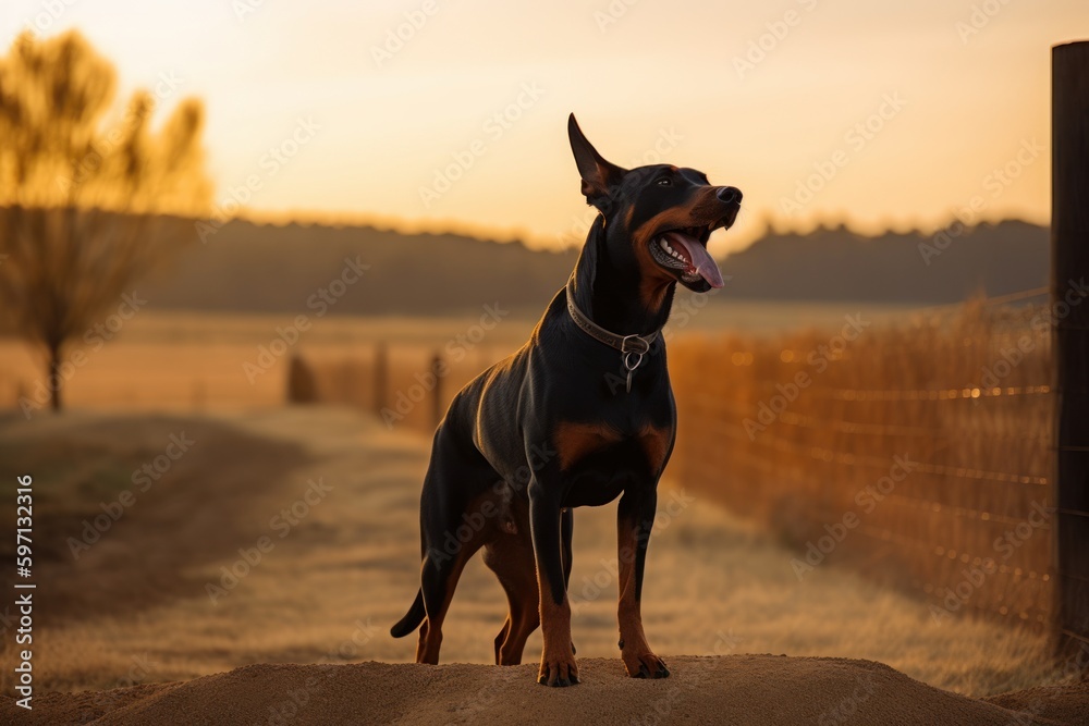 Full-length portrait photography of a scared doberman pinscher yawning ...