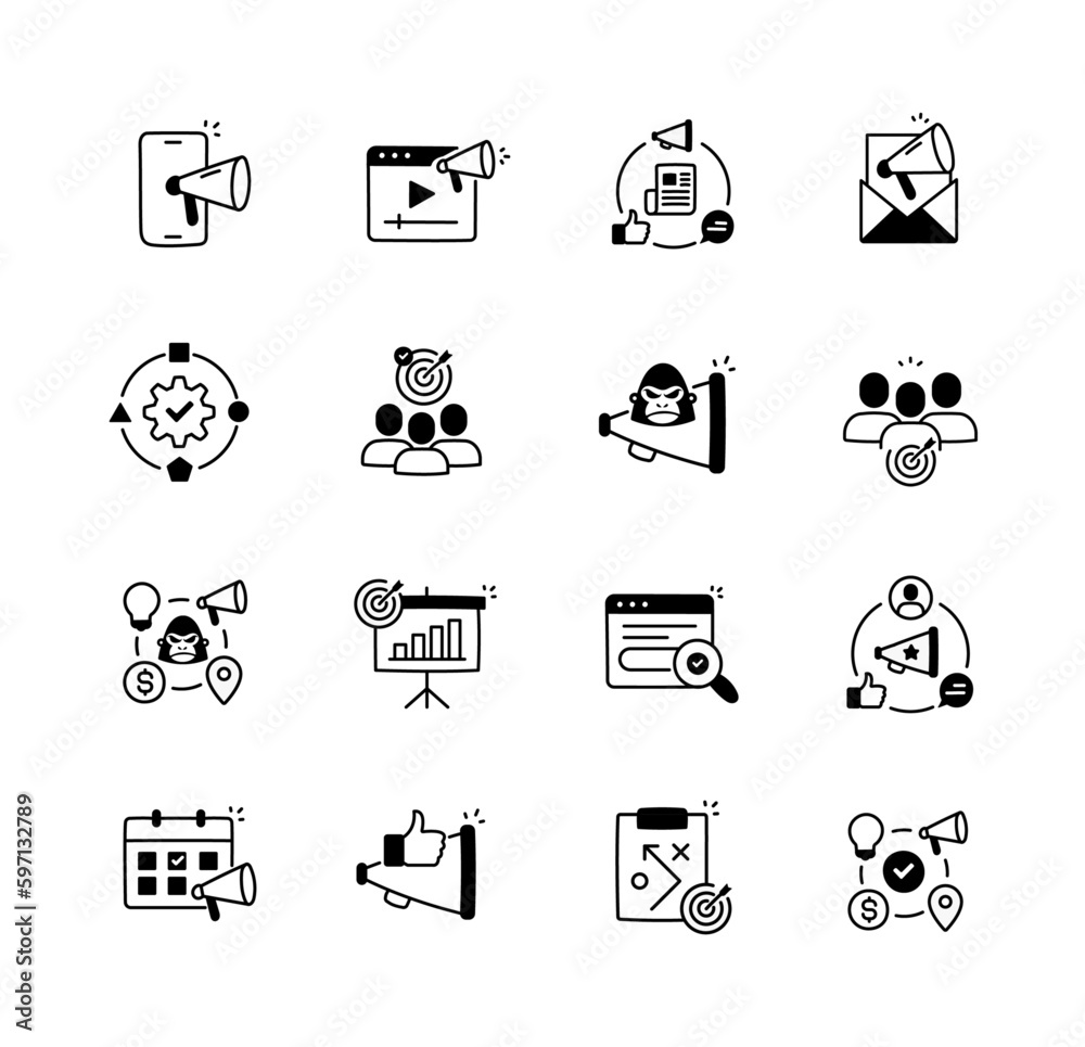 Marketing Strategy vector icons set with editable strokes. Marketing ...