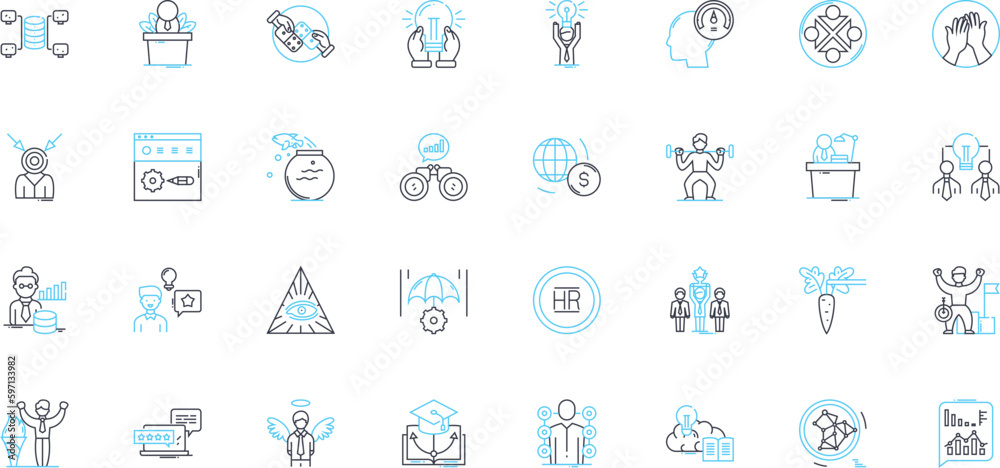 World trade linear icons set. Globalization, Export, Import, Tariffs ...