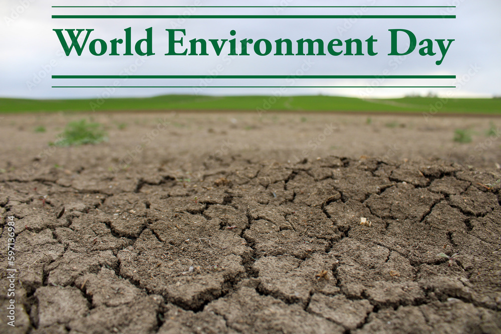 A Cross On A Cracked Ground With The Words World Environment Day