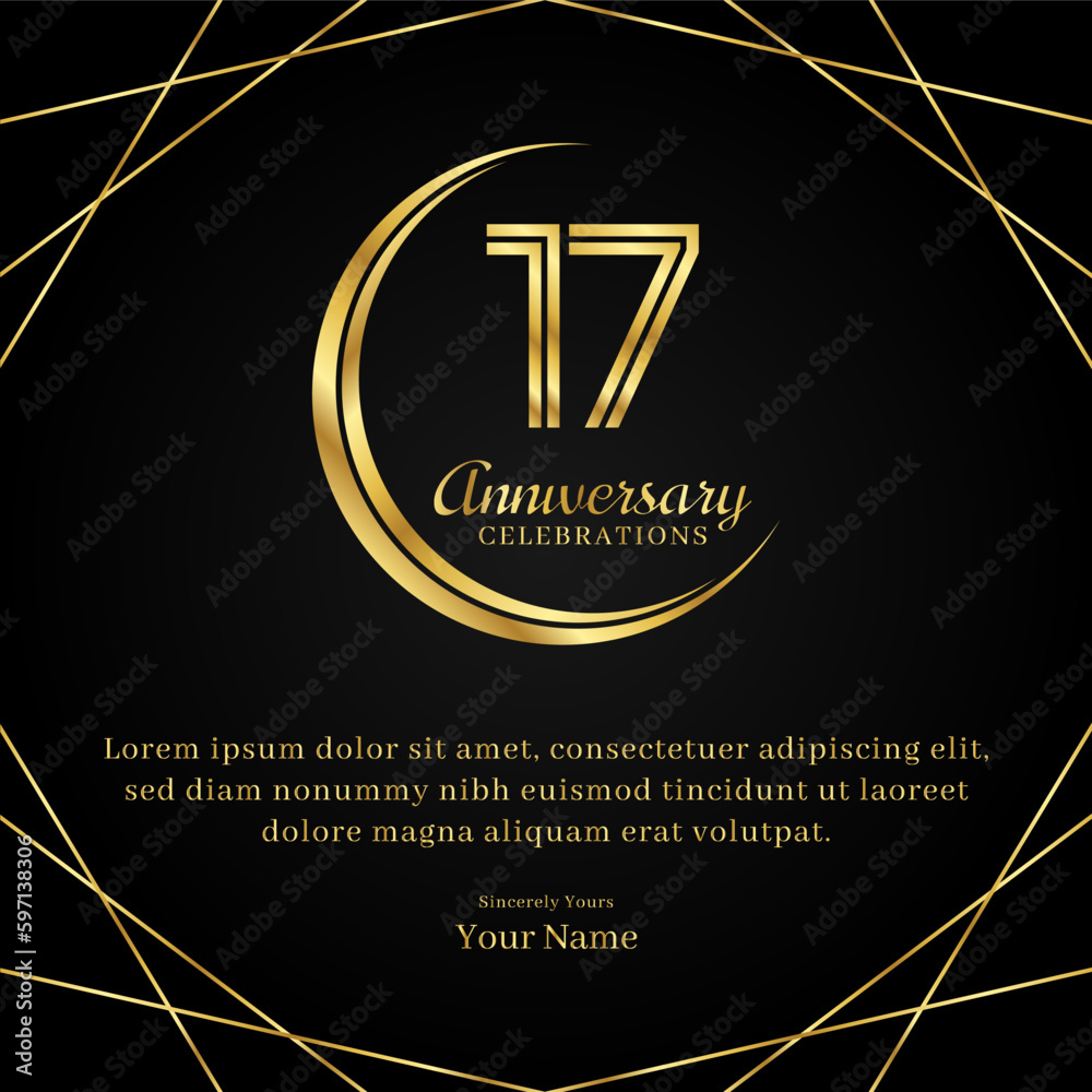 17 years anniversary with a half moon design, double lines of gold ...