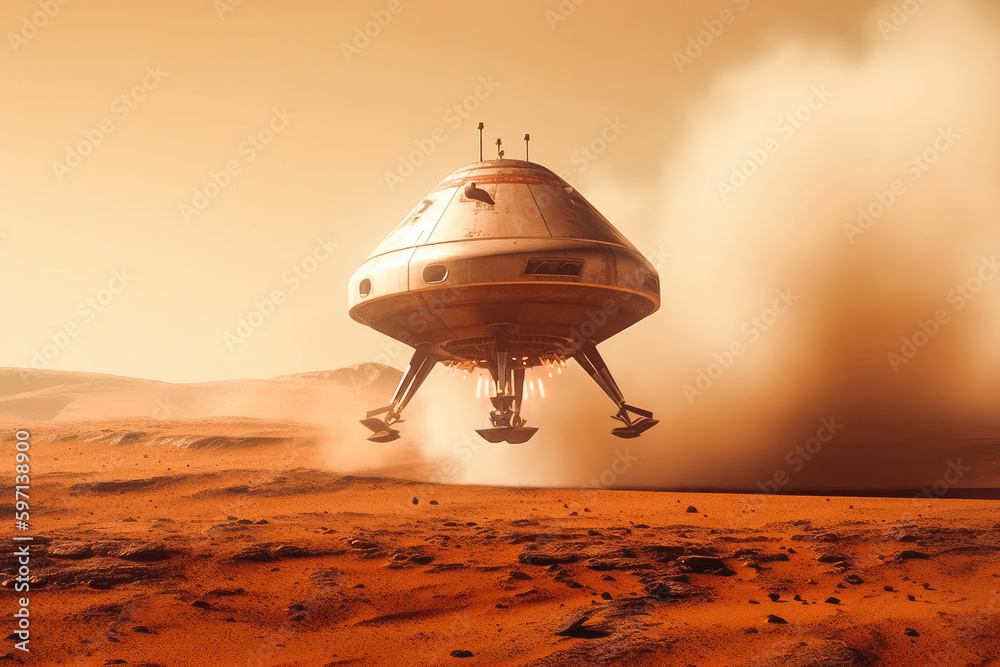 First landing on Mars. Astronauts on a first one way mission to Mars ...