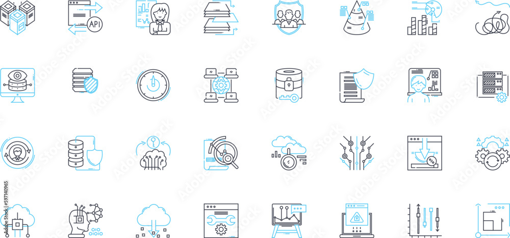 Information system linear icons set. Database, Software, Nerk ...